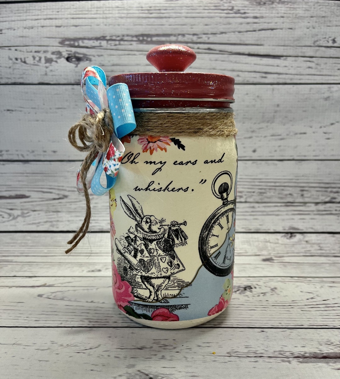 ALICE IN WONDERLAND, Bunny, Clock, Mason Jar Decor, Kitchen Decor ...
