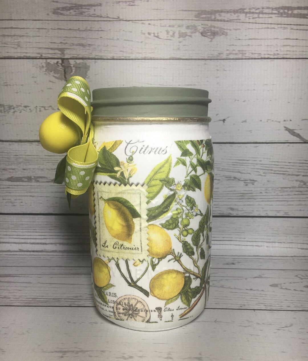 Blooming Lemons Mason Jar: Chalk Painted Decoupage Decor - Etsy