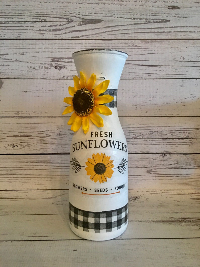FARM FRESH SUNFLOWERS Sunflower Decor Buffalo Check Glass Vase - Etsy