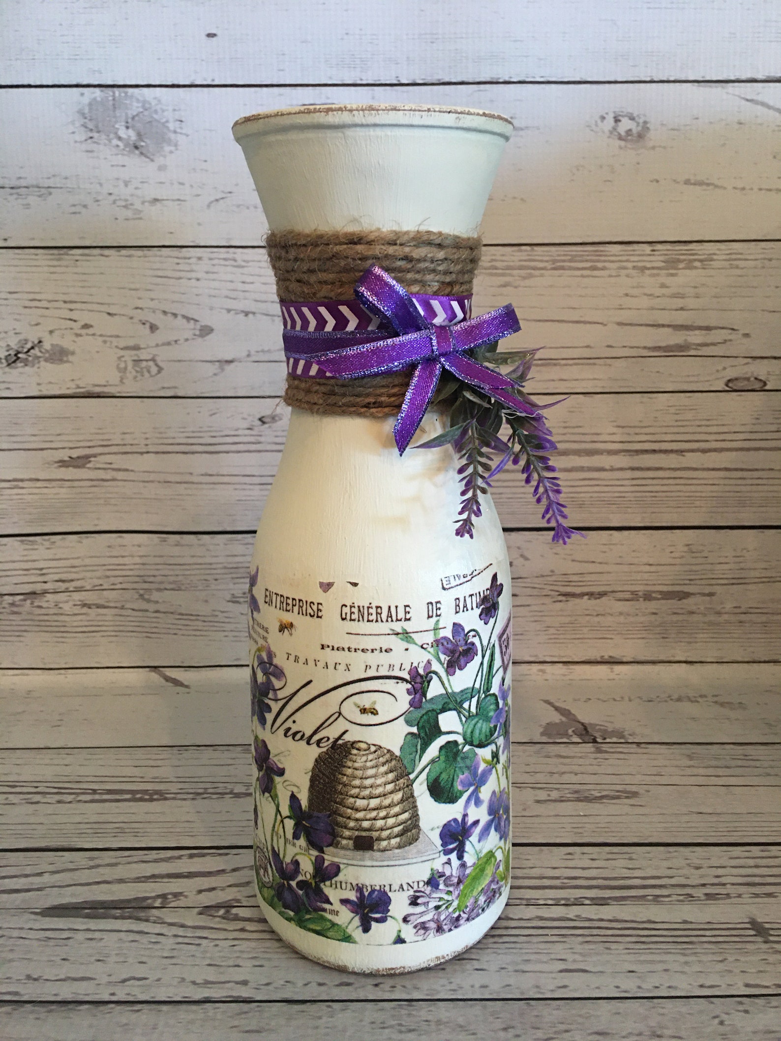 Purple Violets and Bee Hive Vase | Etsy