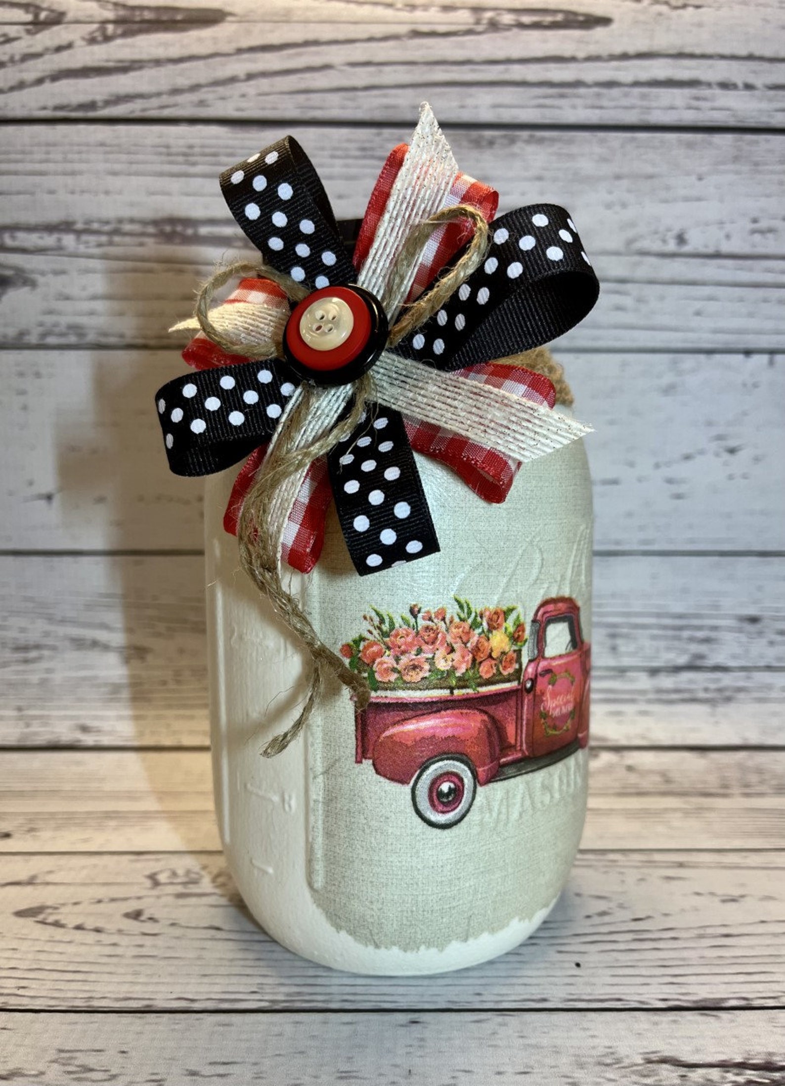 RED TRUCK Container Red Truck Decor Red Truck Vase Glass Vase Utensil ...