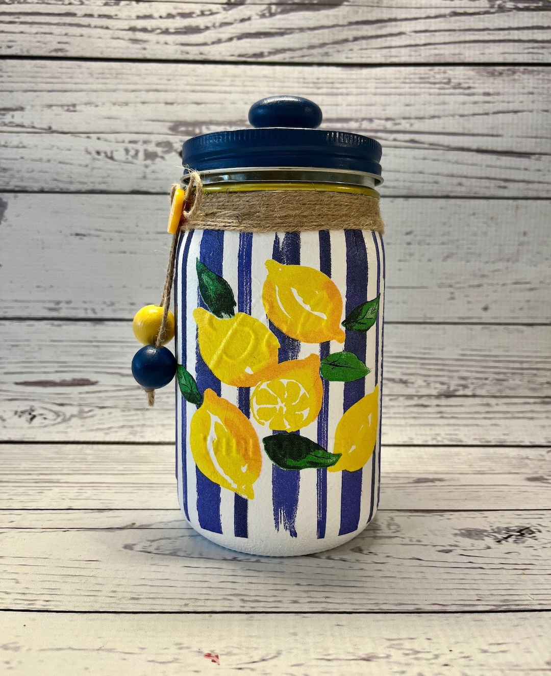 Hand Painted Lemon Mason Jar: Decoupage Kitchen Decor - Etsy