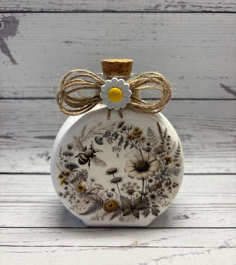 Bumble Bee Glass Bottle: Decoupage Bee Decor - Etsy