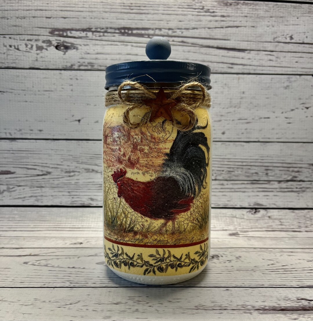 FARMHOUSE ROOSTER Rooster Decor Farmhouse Decor Mason Jar Decor Glass ...