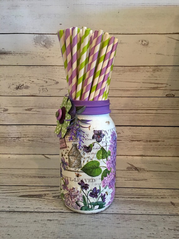 Purple Violets in Spring Quart Size Mason Jar | Etsy