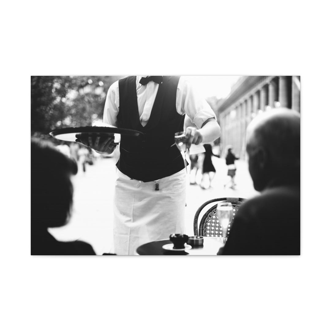 Canvas Wall Art, Paris Waiter Kitchen Decor, Black and White Stretched ...