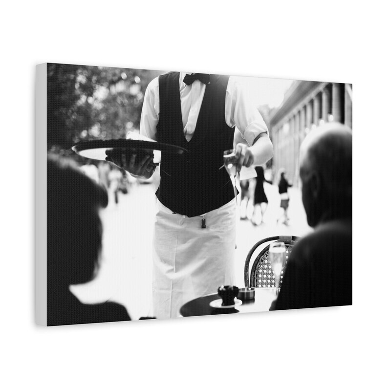 Canvas Wall Art, Paris Waiter Kitchen Decor, Black and White Stretched ...