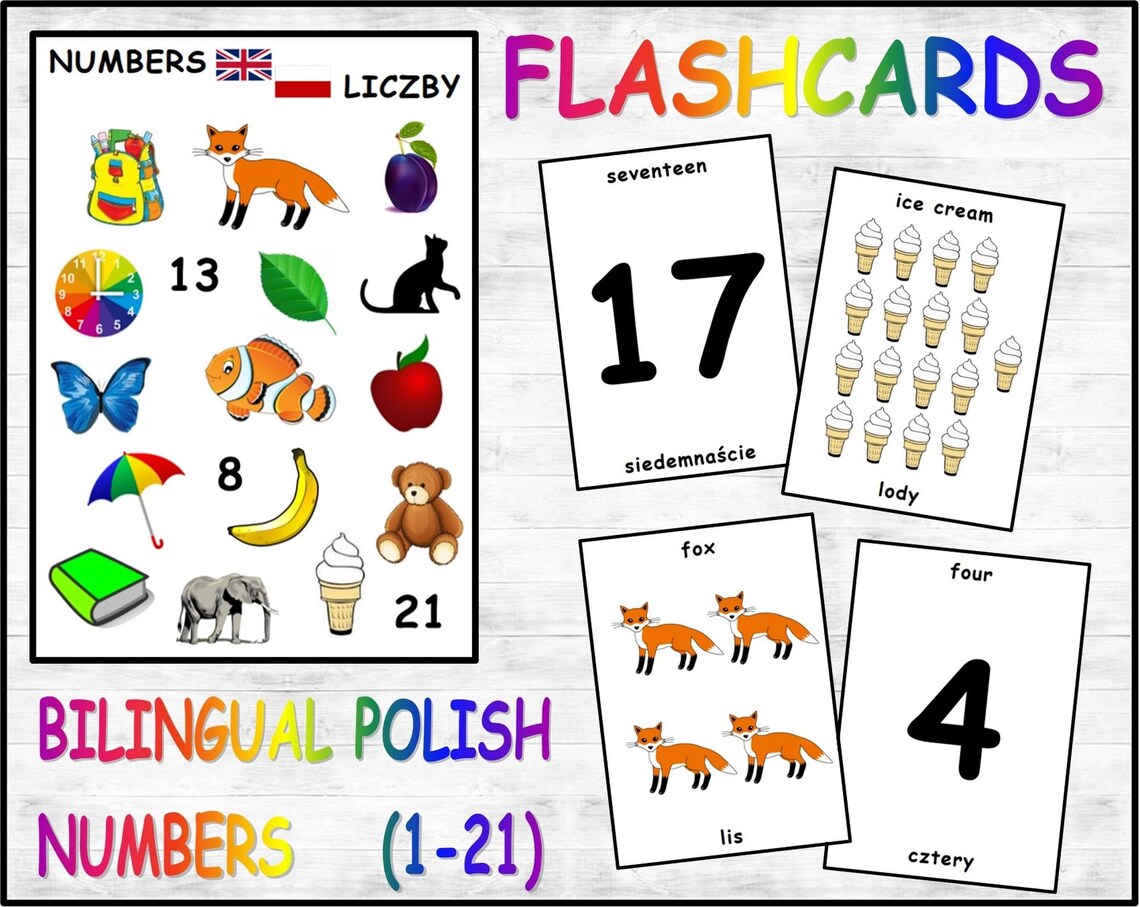 Bilingual Polish Numbers Flashcards 1-20 Kids Counting Kids | Etsy