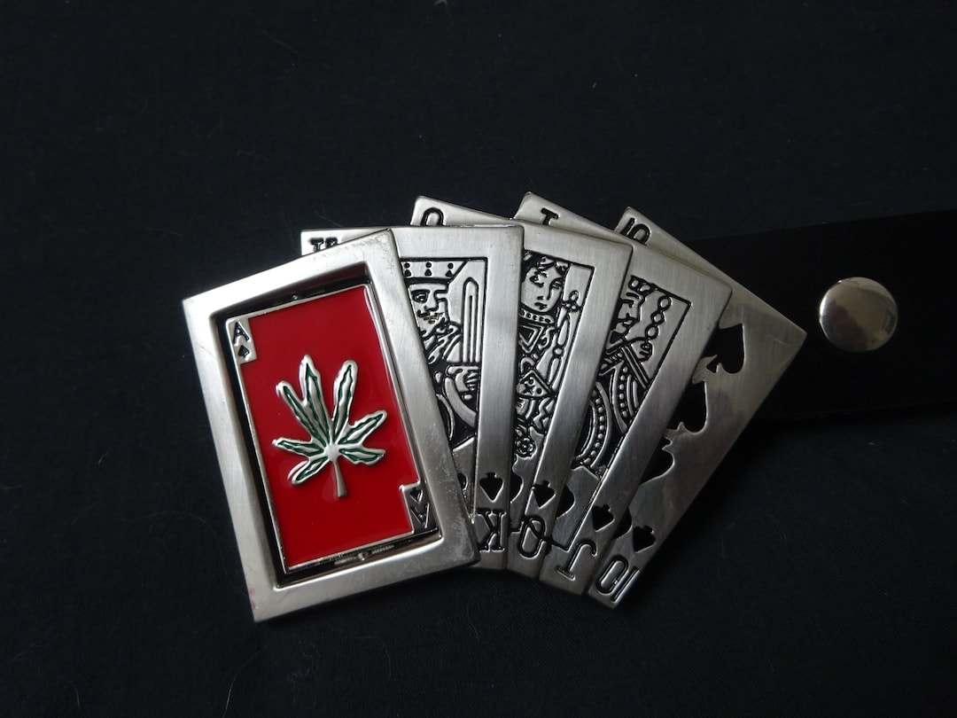 PLAYING CARDS BELT Buckle-vintage Leather and Chrome Swivel Dollar ...