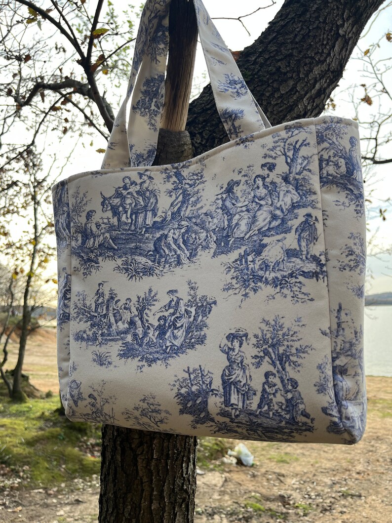 Blue Toile Handbag Blue Toile Bag Handmade Bag - Etsy
