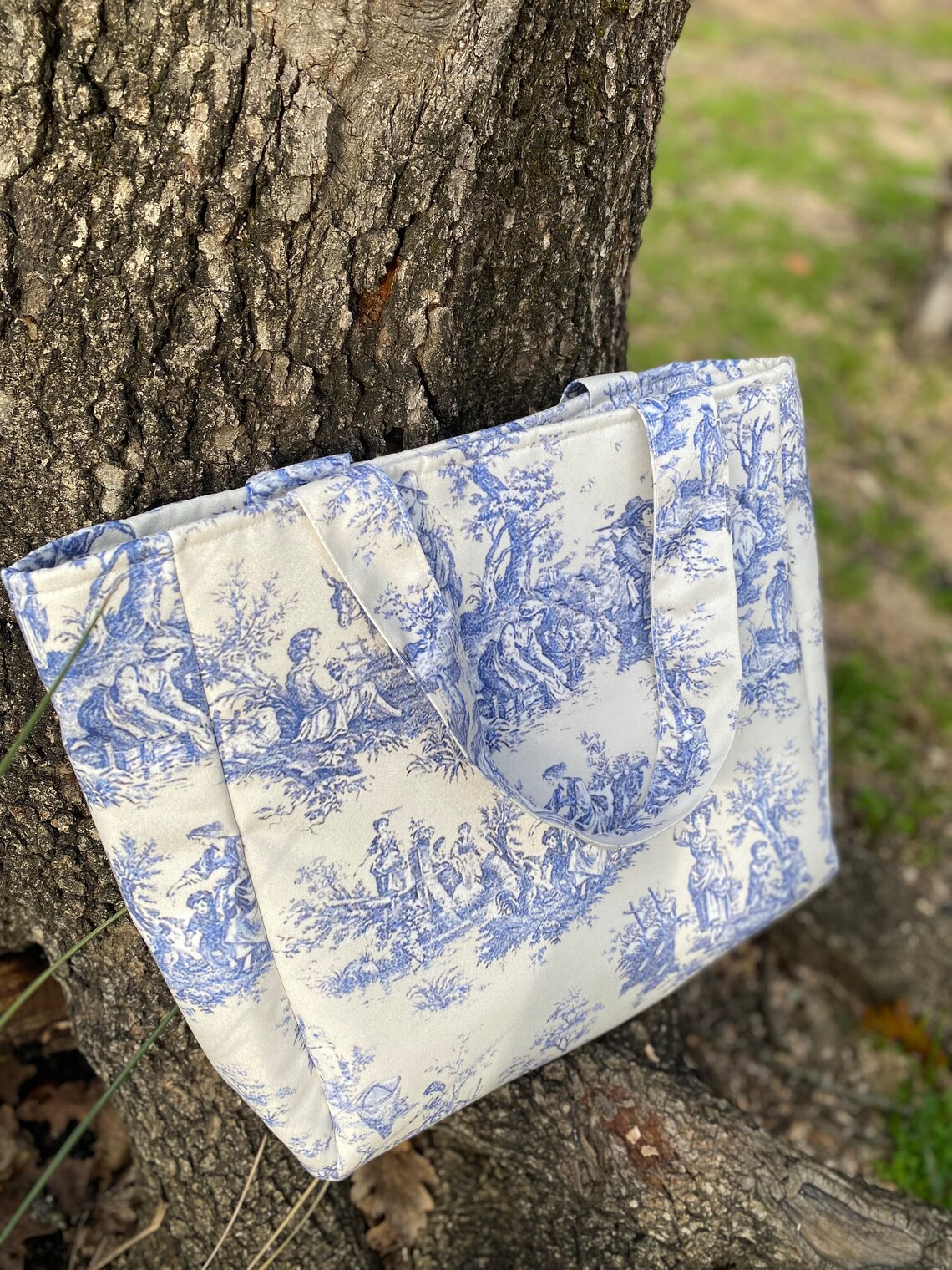 Blue Toile Handbag Blue Toile Bag Handmade Bag - Etsy