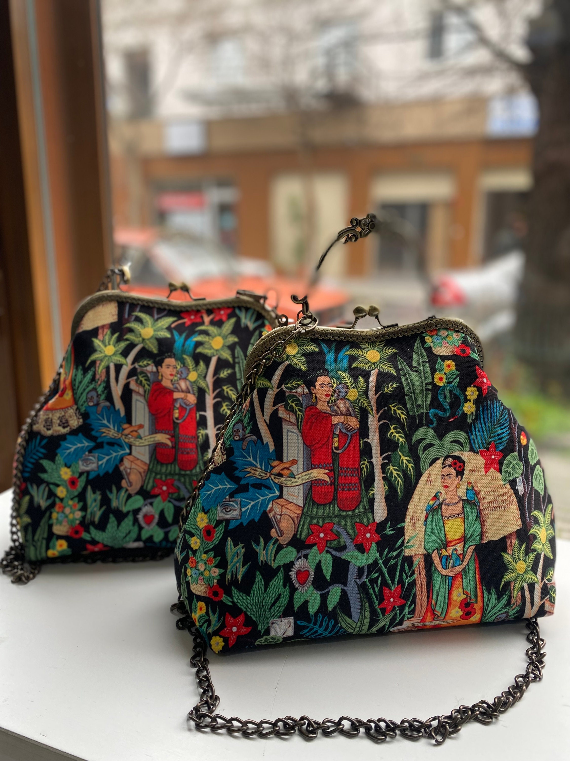 Handmade Frida Kahlo Vintage Kiss Lock Bag - Etsy