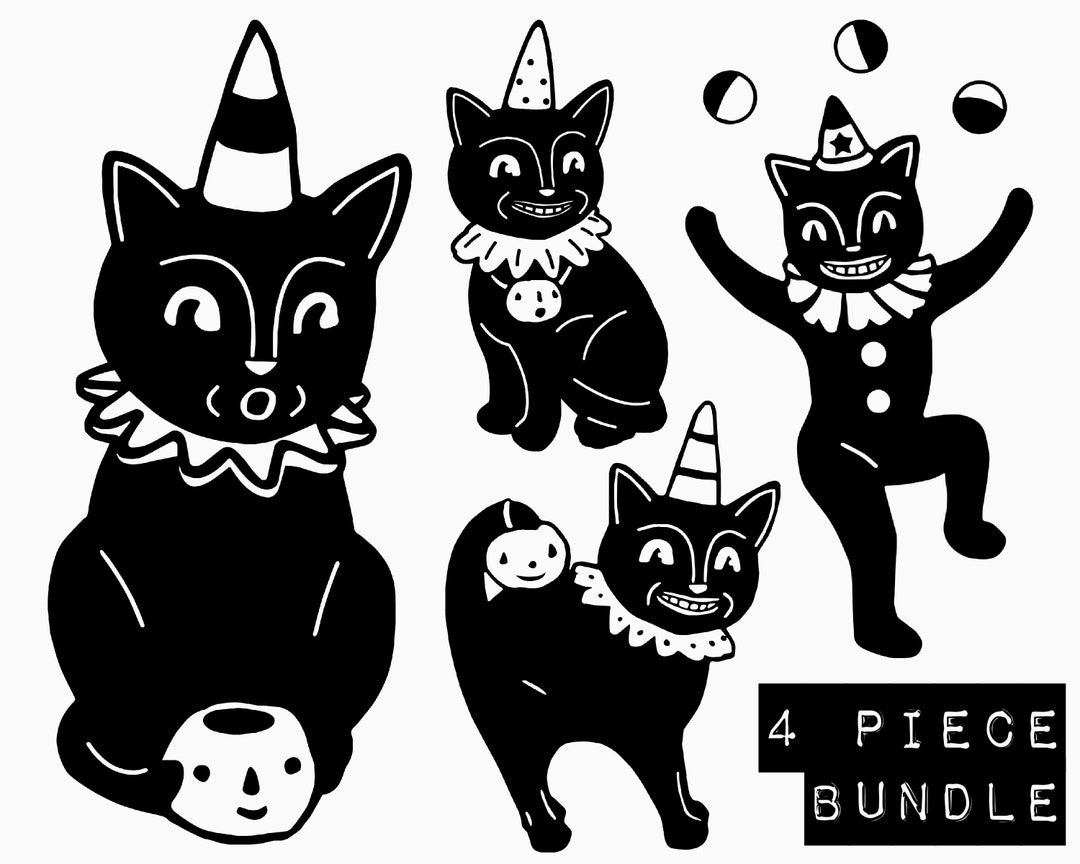 Vintage Black Cat SVG 4pk - Etsy
