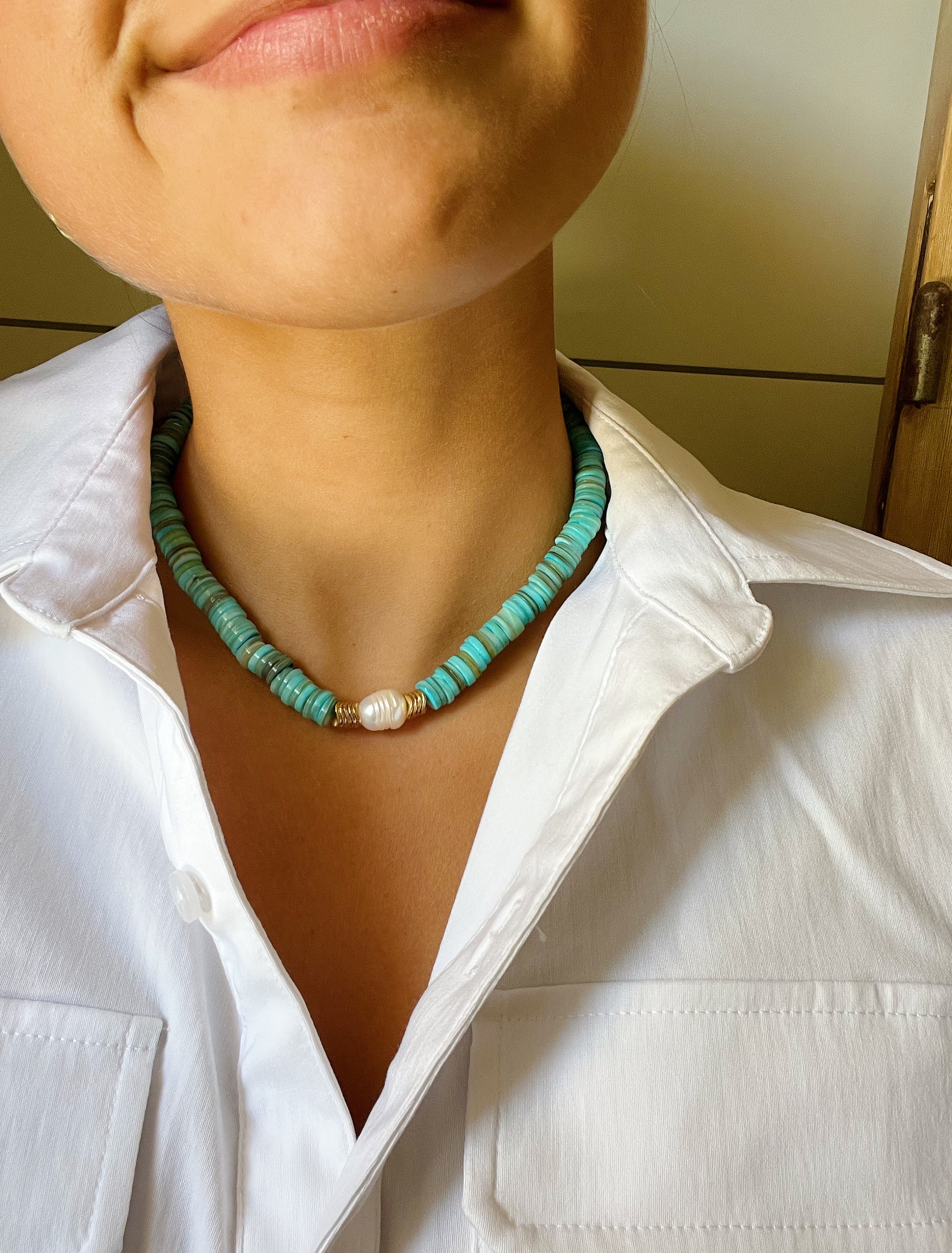 Turquoise Shell Bead Necklace - Etsy