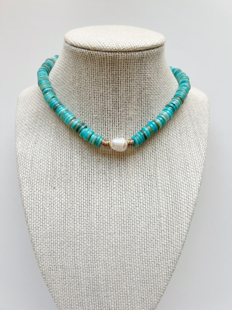 Turquoise Shell Bead Necklace - Etsy