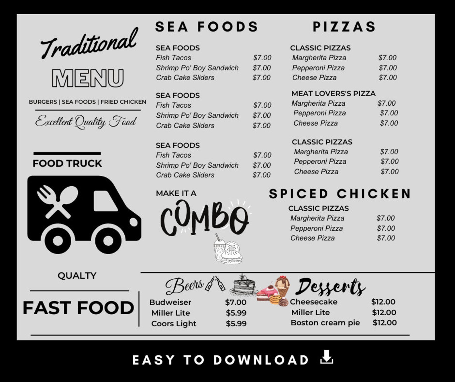 Customizable Digital Food Truck Menu Templates|food Template| Food ...