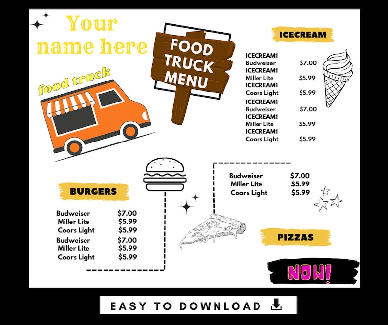 Customizable Digital Food Truck Menu Templates|food Template| Food ...