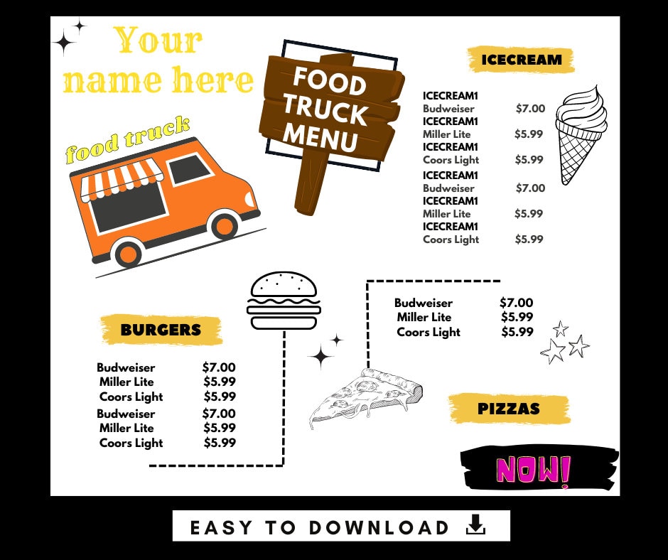 Customizable Digital Food Truck Menu Templates|food Template| Food ...