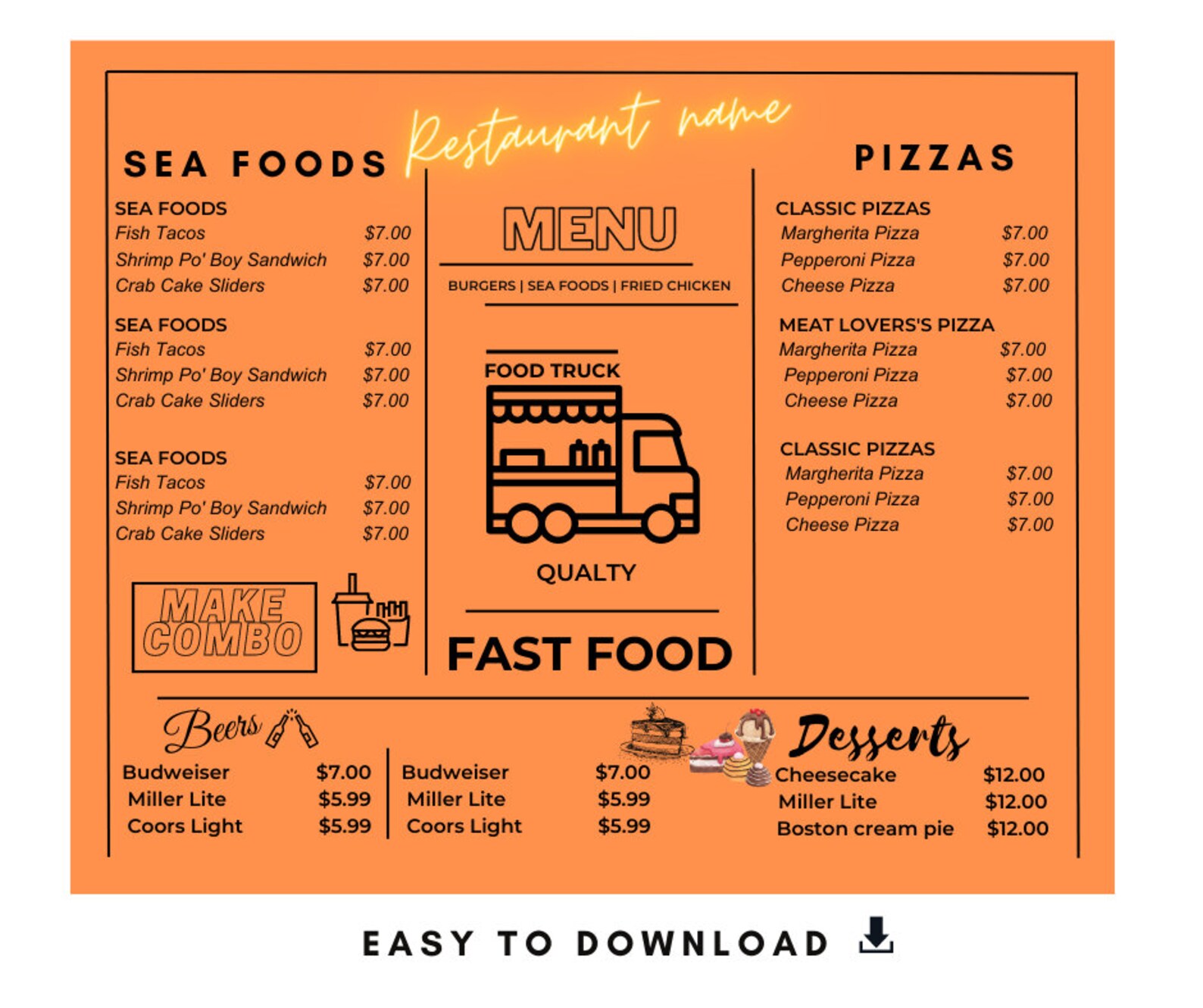 Customizable Digital Food Truck Menu Templates|food Template| Food ...