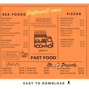 Customizable Digital Food Truck Menu Templates|food Template| Food ...