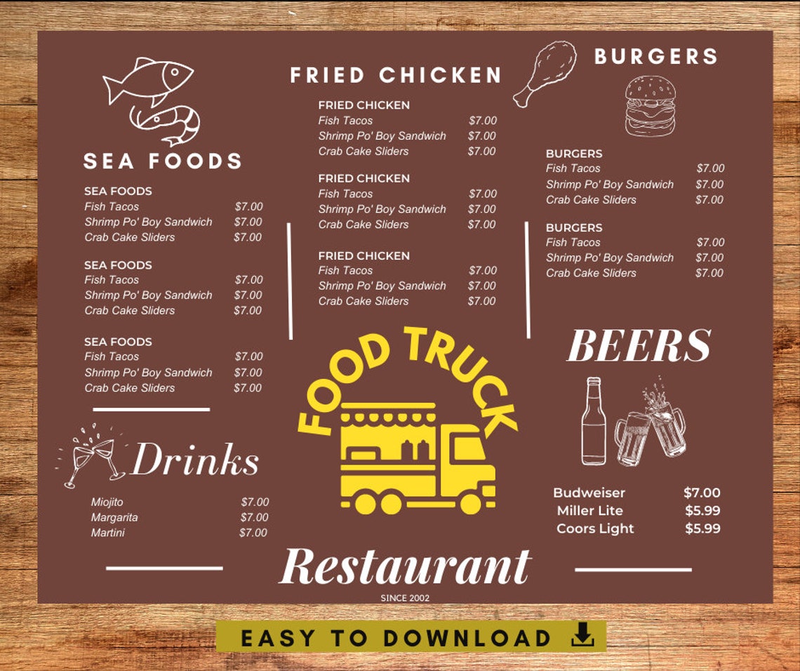 Customizable Digital Food Truck Menu Templates|food Template| Food ...