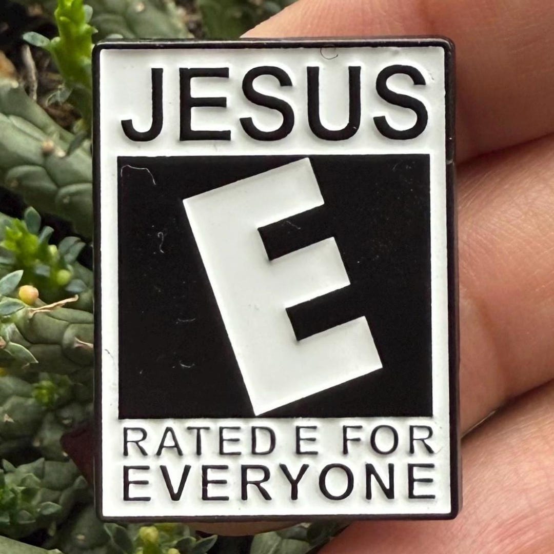 Jesus Rated E for Everyone Black and White Enamel Pin - Etsy