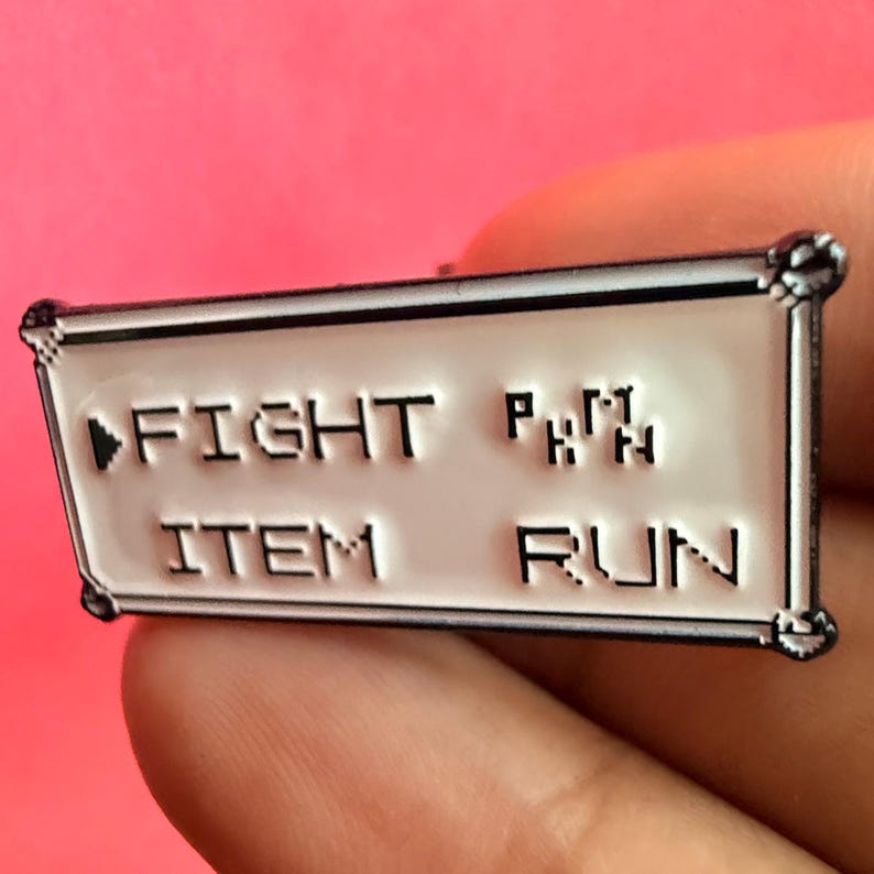 Game Menu Gamer Inspired Enamel Pin Fight Item Run Black White Lapel ...
