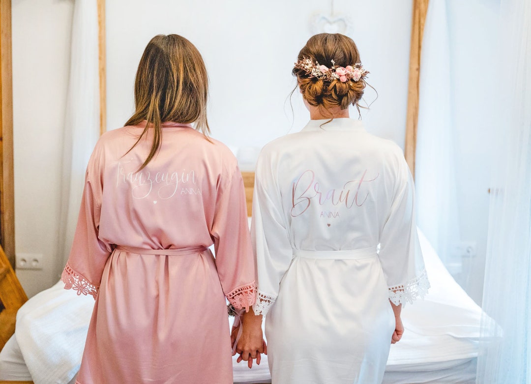 Bata De Novia Satén Oro Rosa personalizado preparándose Boda, novia ...