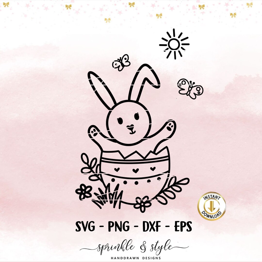 Happy Easter Digi Stamp, Plotter File SVG PNG DXF, Plotter File, Eggs ...