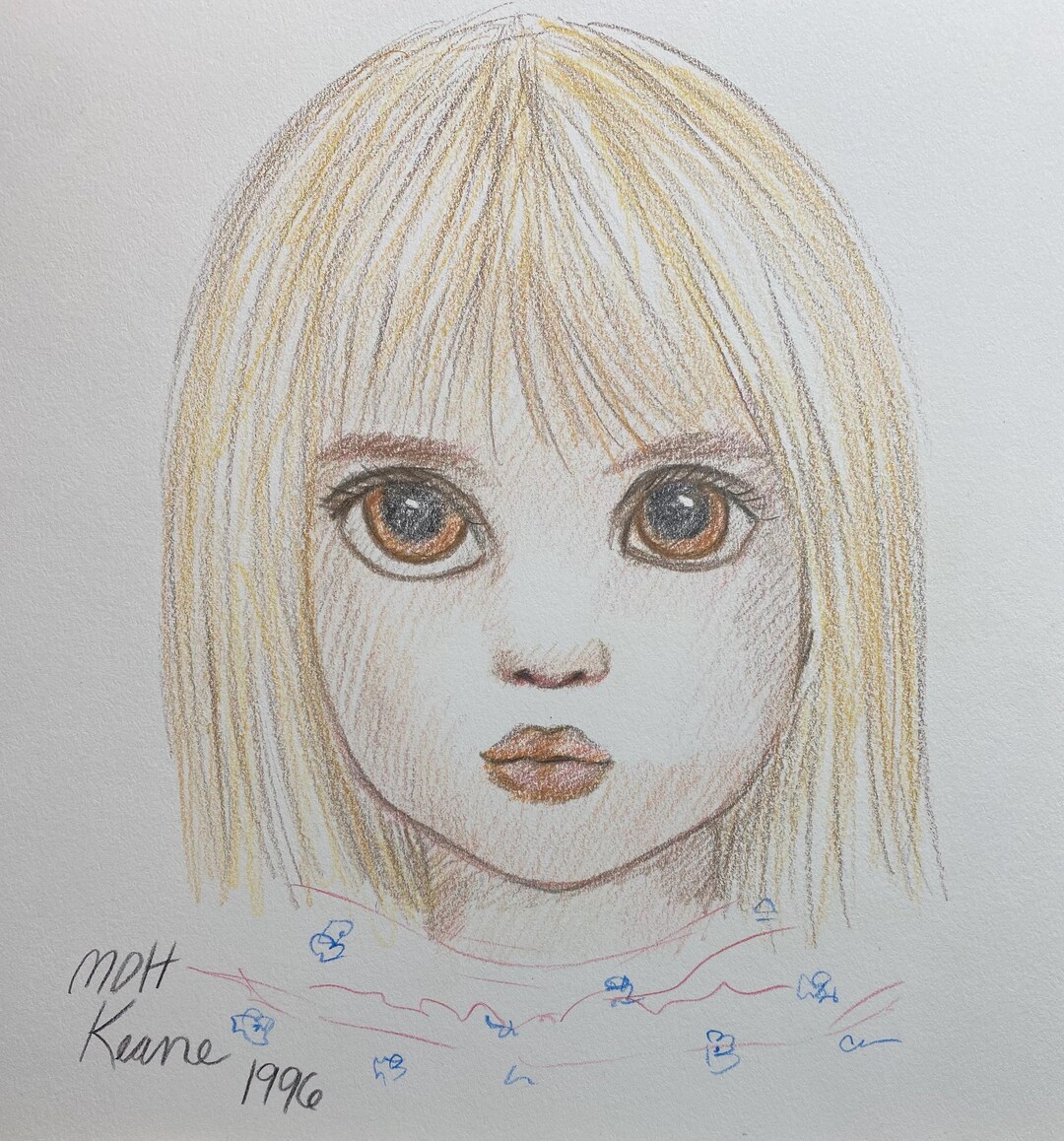Keane, Big Eyes, Original, Estate Found, Girl Drawing, Painting, Art ...