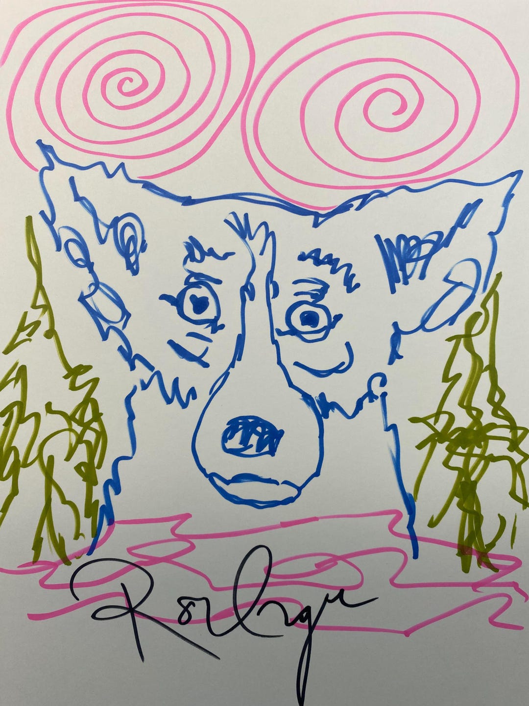 Blue Dog, Original, Estate Found Drawing, Painting, Art, Artwork, - Etsy