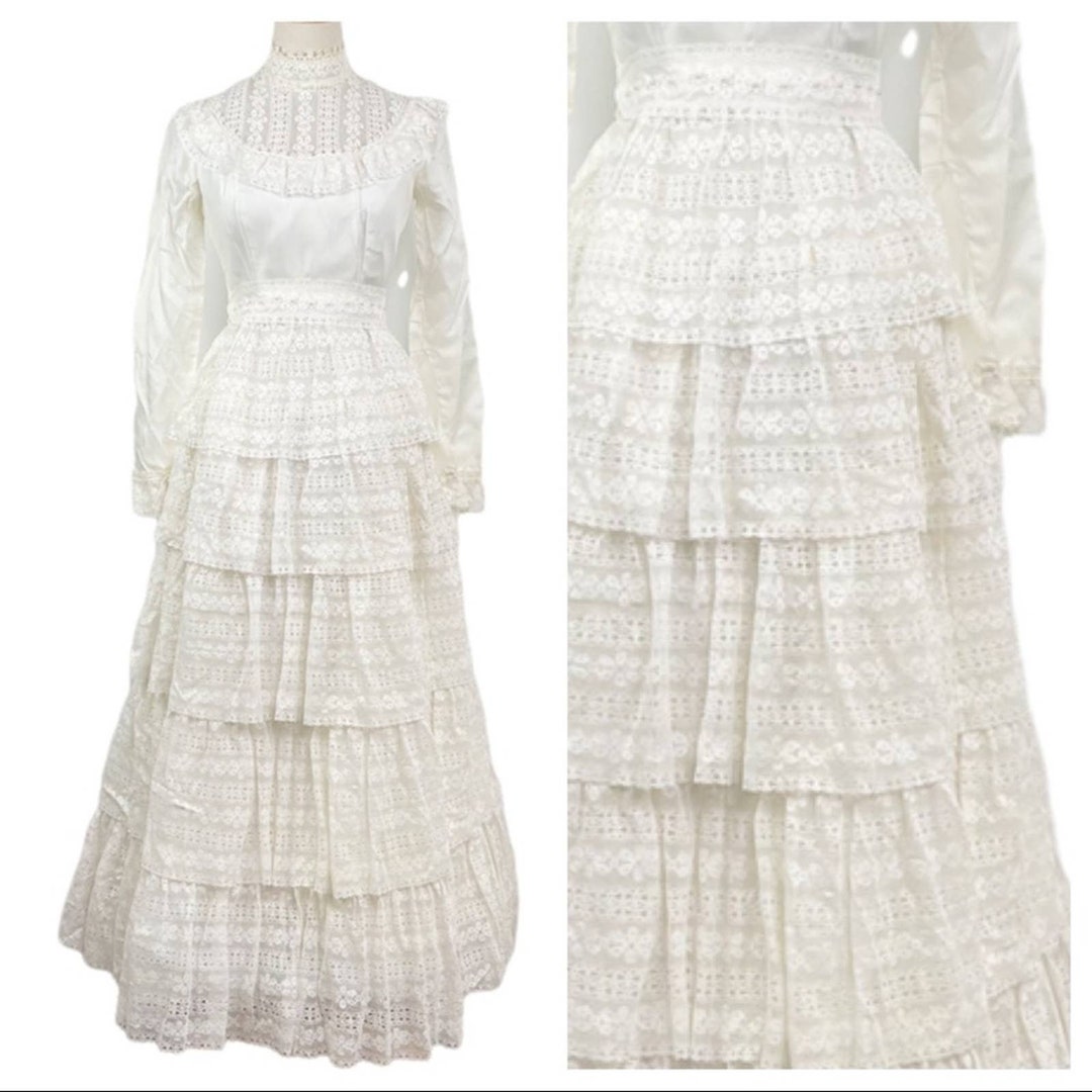 Vintage Victorian Wedding Dress Gown Layered Ruffle Tiered XS - Etsy