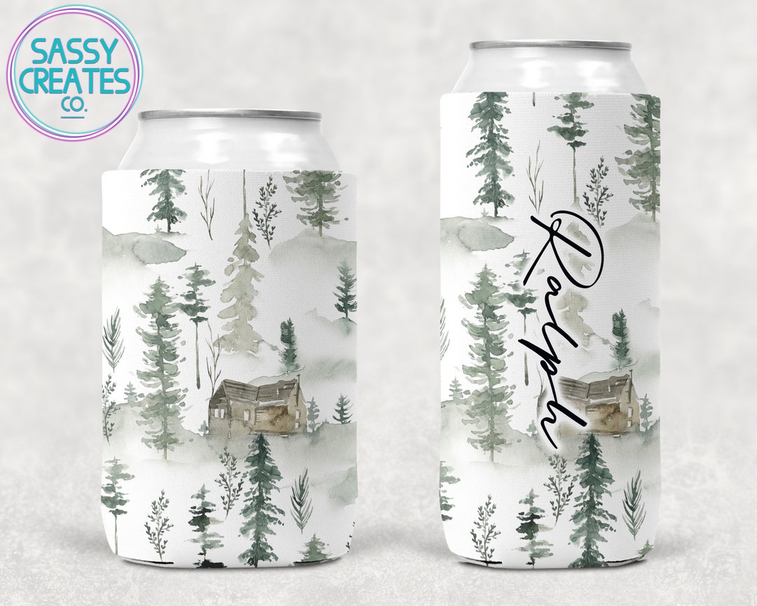 Cabin in the Woods Can Cooler, Forest Slim Beer, Mountains Personalized ...