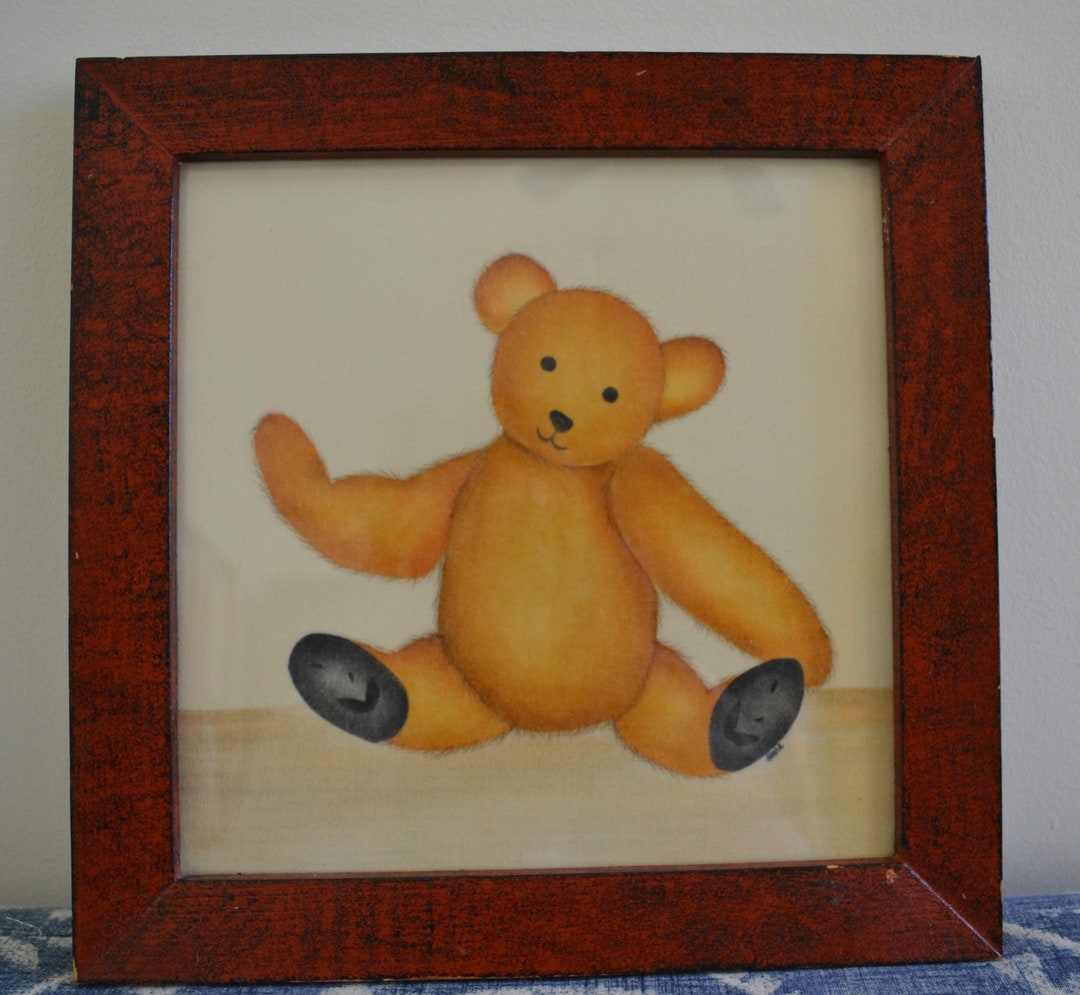 Teddy Bear Painting on Fabric - Velvet? in Homemade Frame - Etsy