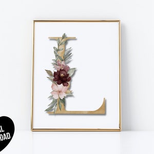 Letter Art Print, PRINTABLE Letter L Wall Art, Initial Wall Art, Floral ...