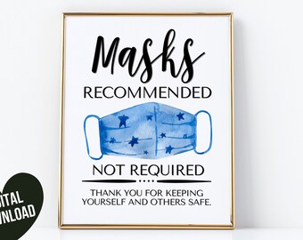 Face Mask Sign, PRINTABLE Wear a Mask Sign, Face Mask Recommended Sign ...