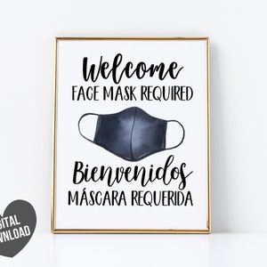 Face Mask Sign, Mask Required Sign Printable, Bilingual Covid Poster ...