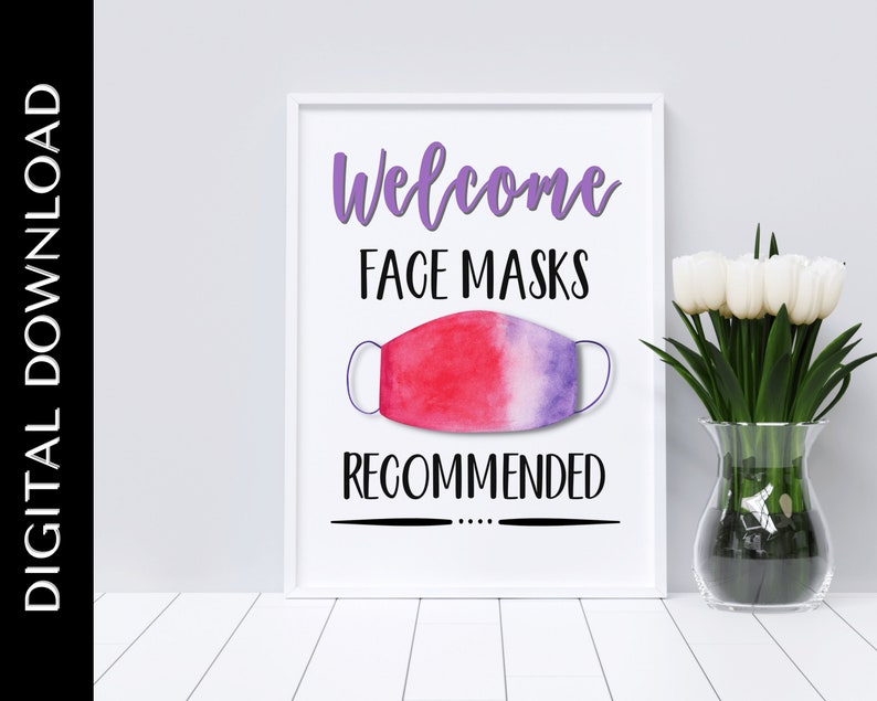 Face Mask Sign PRINTABLE Wear a Mask Sign Mask Recommended - Etsy