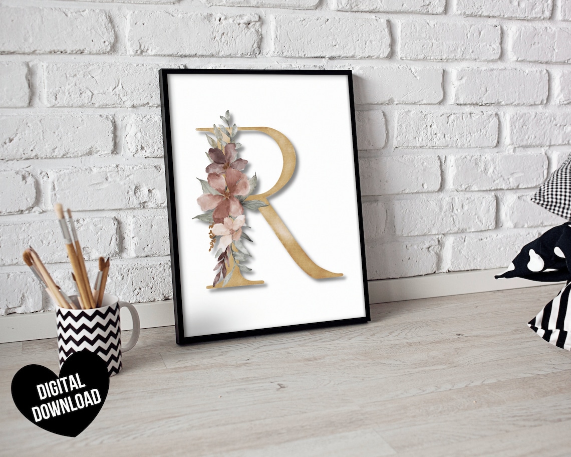 Letter R Wall Art PRINTABLE Letter Art Print Initial Wall - Etsy