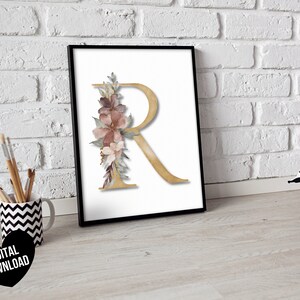 Letter R Wall Art, PRINTABLE Letter Art Print, Initial Wall Art, Floral ...
