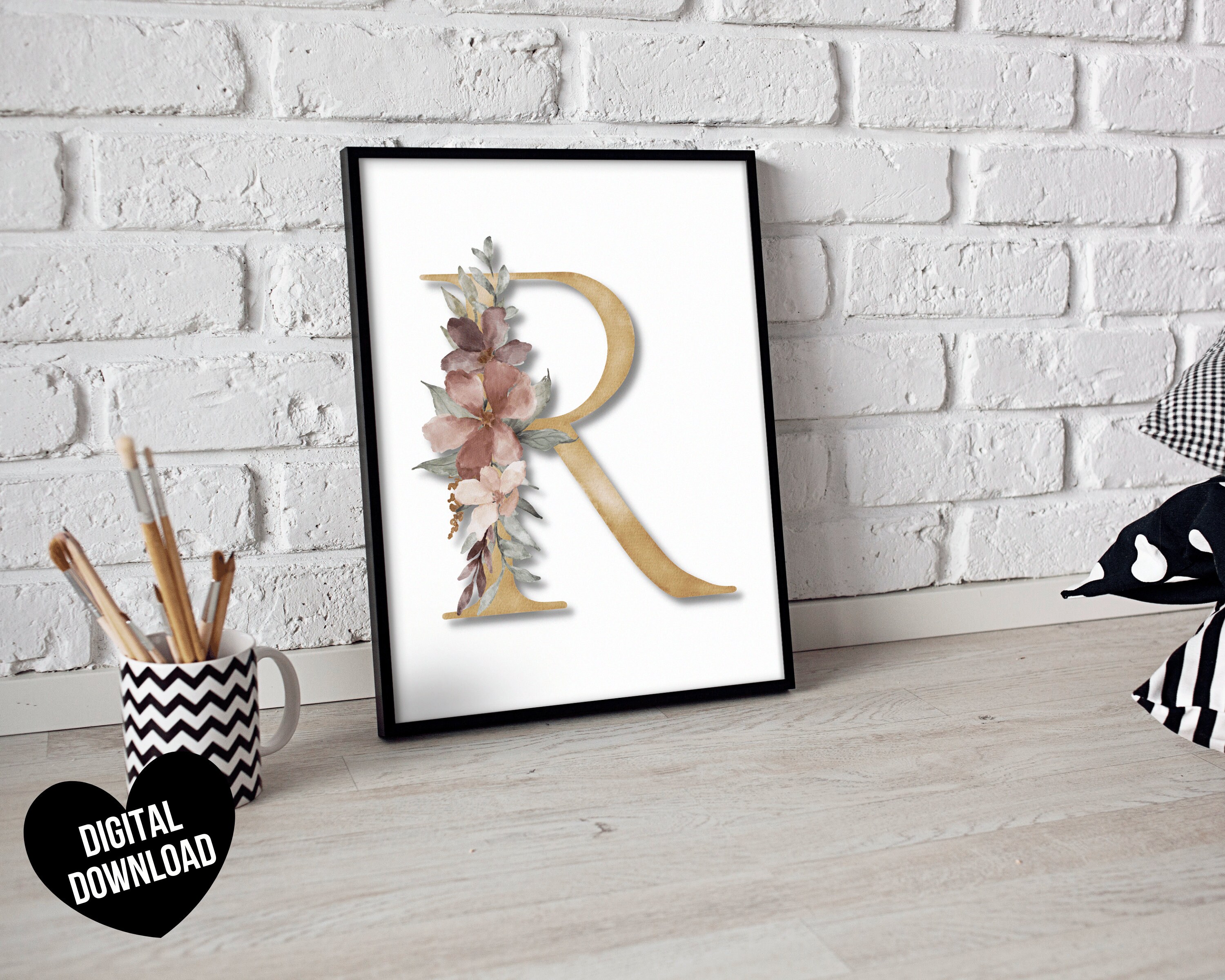 Letter R Wall Art PRINTABLE Letter Art Print Initial Wall - Etsy