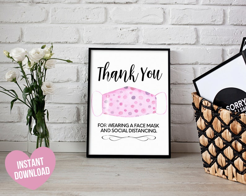 Face Mask Sign Thank You for Wearing a Face Mask and Social - Etsy