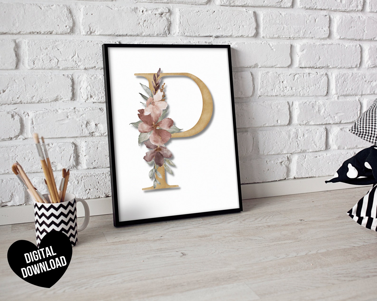 Letter P Wall Art PRINTABLE Letter Art Print Initial Wall - Etsy