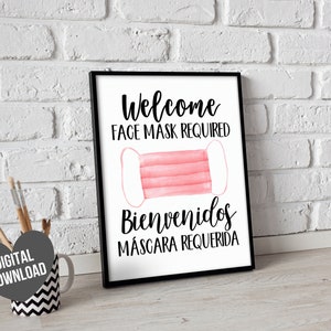 Face Mask Sign, Mask Required Sign Printable, Bilingual Covid Poster ...