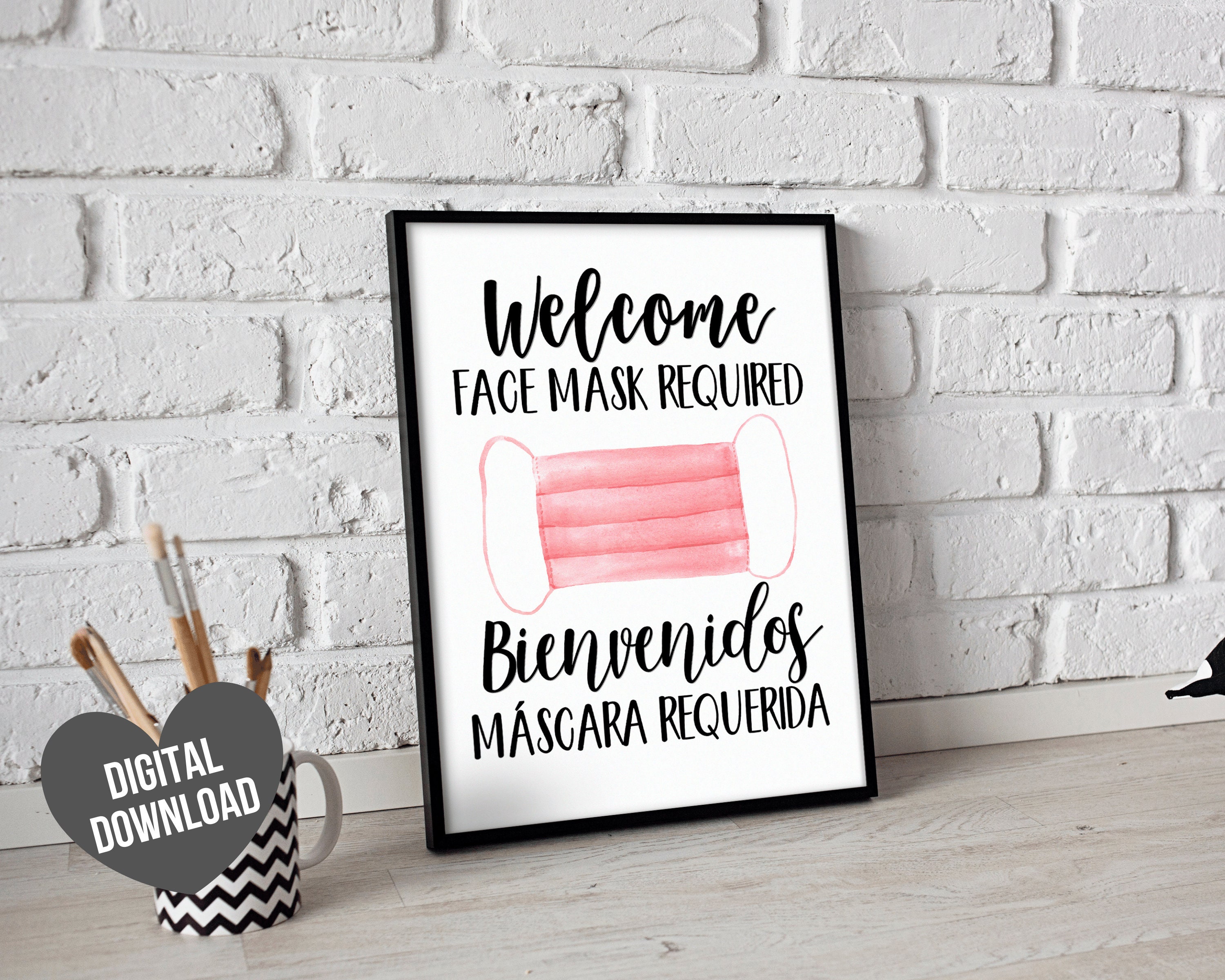 Face Mask Sign Mask Required Sign Printable Bilingual Covid - Etsy