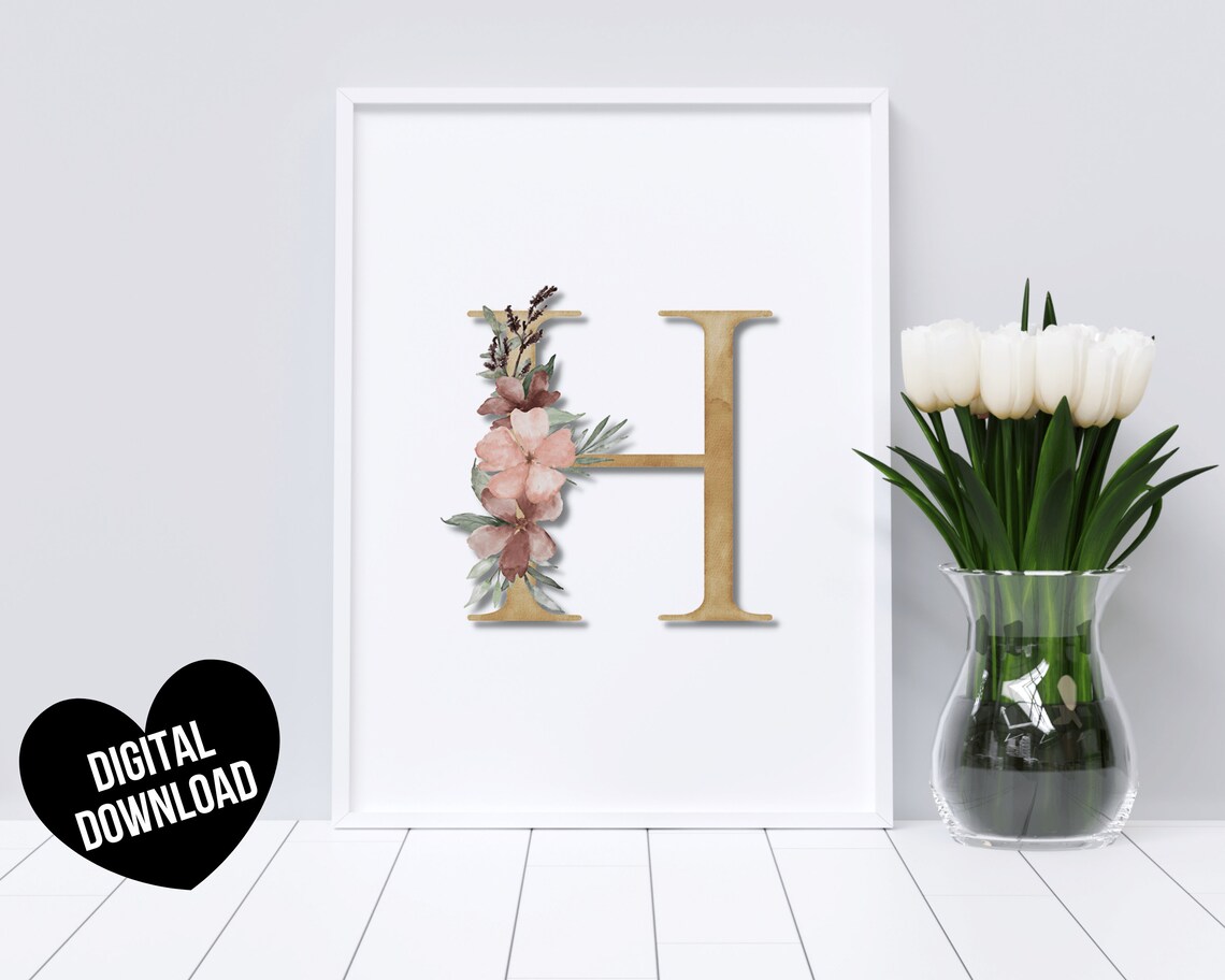 Letter Art Print PRINTABLE Letter H Wall Art Initial Wall - Etsy