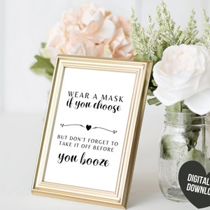 Wedding Guest Mask Sign, Printable Wear a Mask Sign for Covid Weddings ...