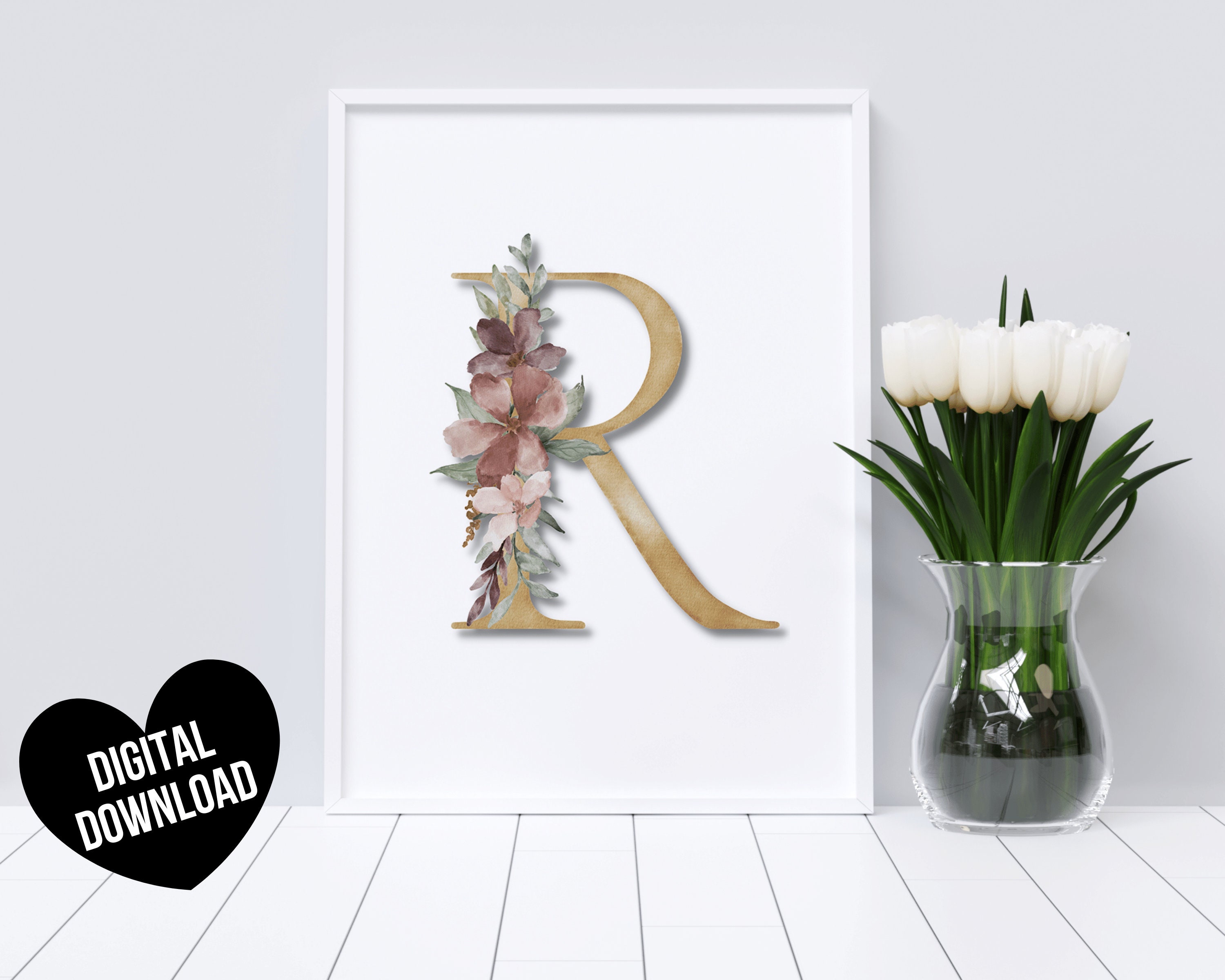 Letter R Wall Art PRINTABLE Letter Art Print Initial Wall - Etsy