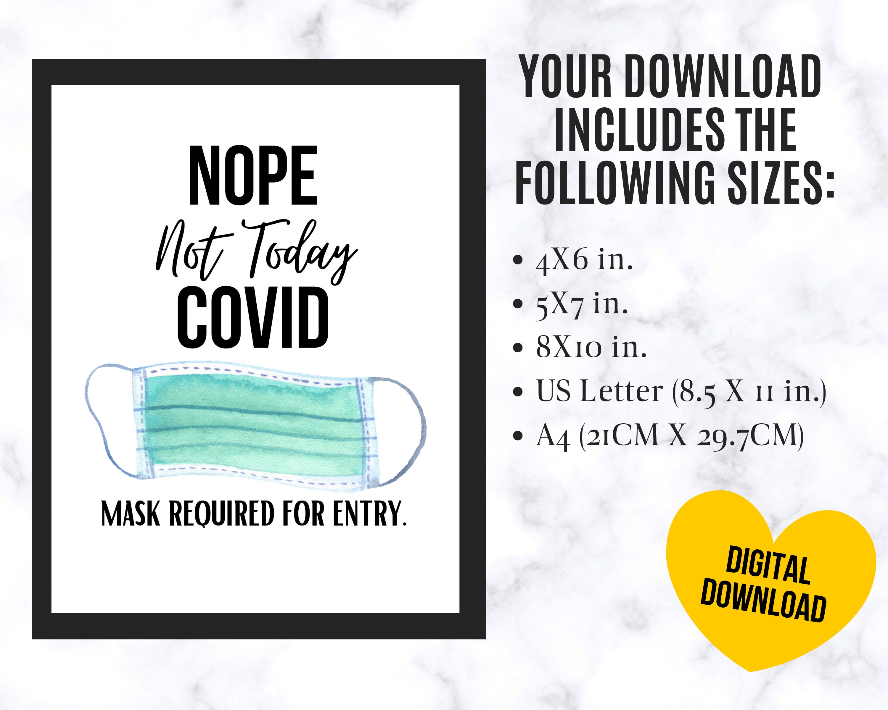 Face Mask Sign Printable Wear a Mask Sign Not Today Covid - Etsy