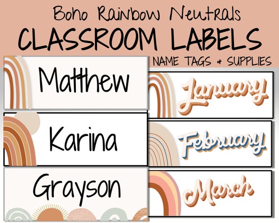 Boho Rainbow Classroom Labels Student Desk Label Cards - Etsy Canada